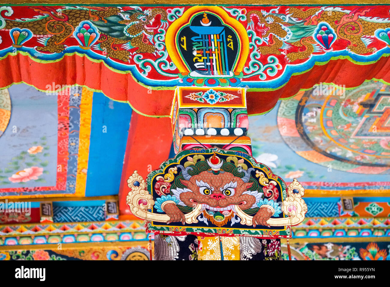The interior of Lho monastery in the Tibetan village of Lho in the ...