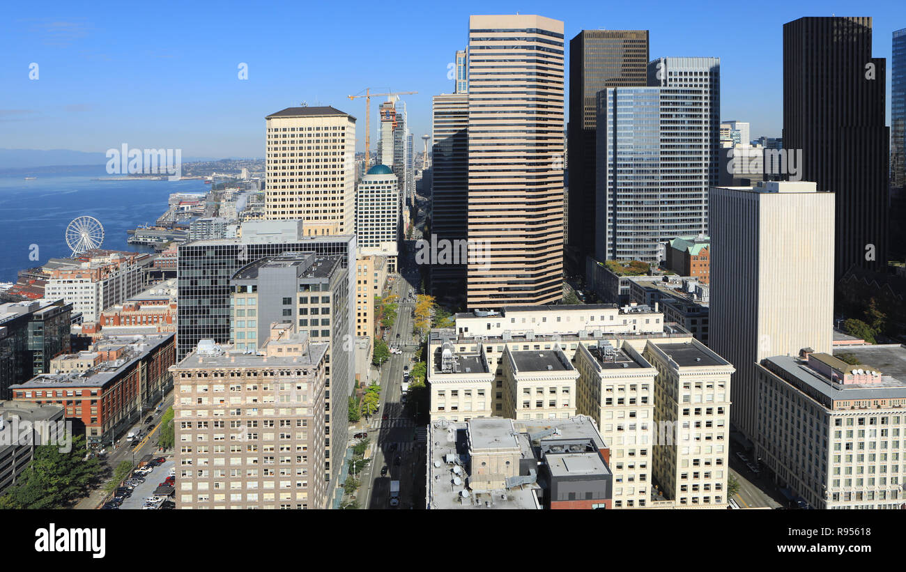 An aerial of the Seattle, Washington city core Stock Photo - Alamy