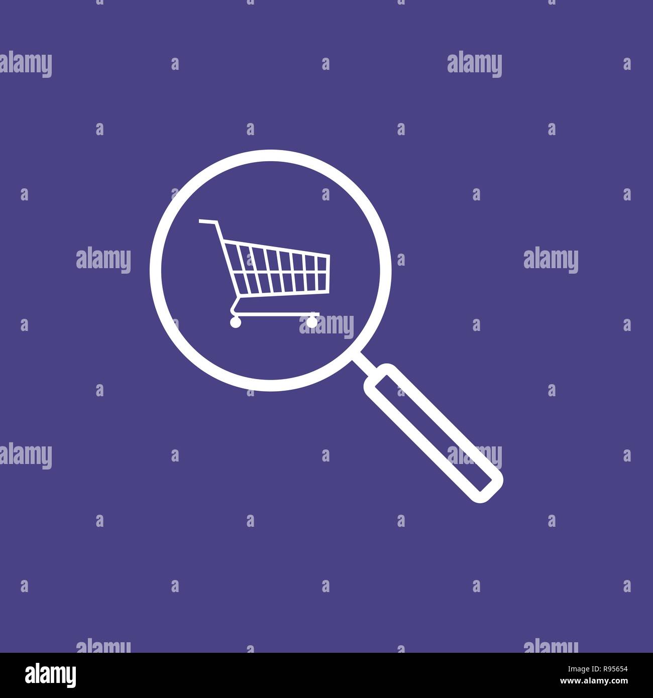 Vector illustration, flat design. Magnifying glass, shopping cart icon ...