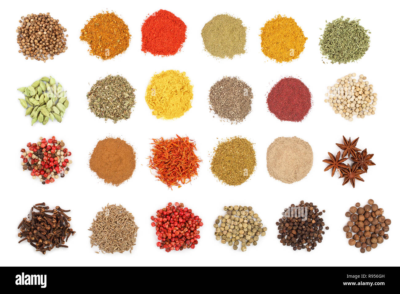 mix of spices isolated on a white background. Top view. Flat lay. Set ...