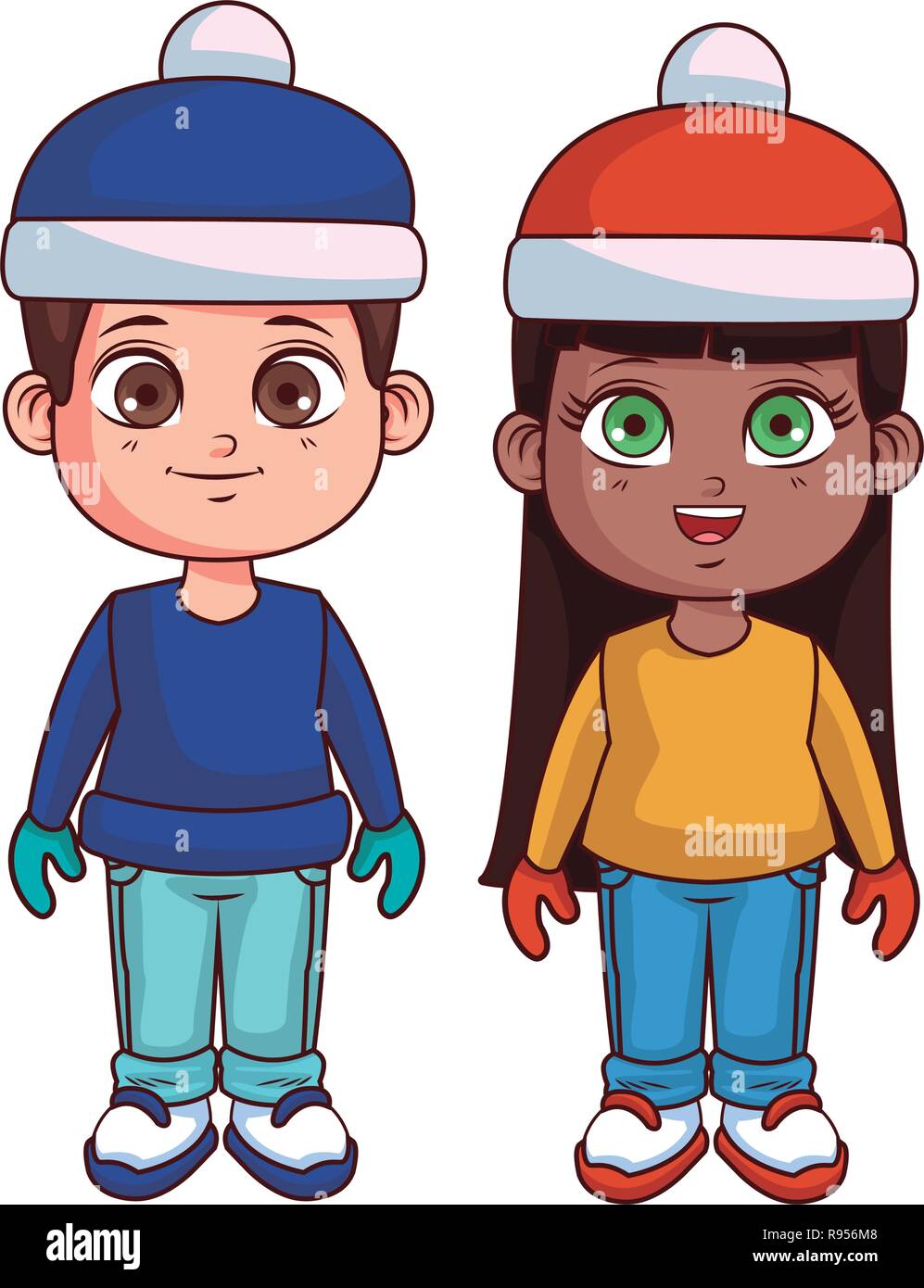 Boy and girl with winter clothes Stock Vector Image & Art - Alamy