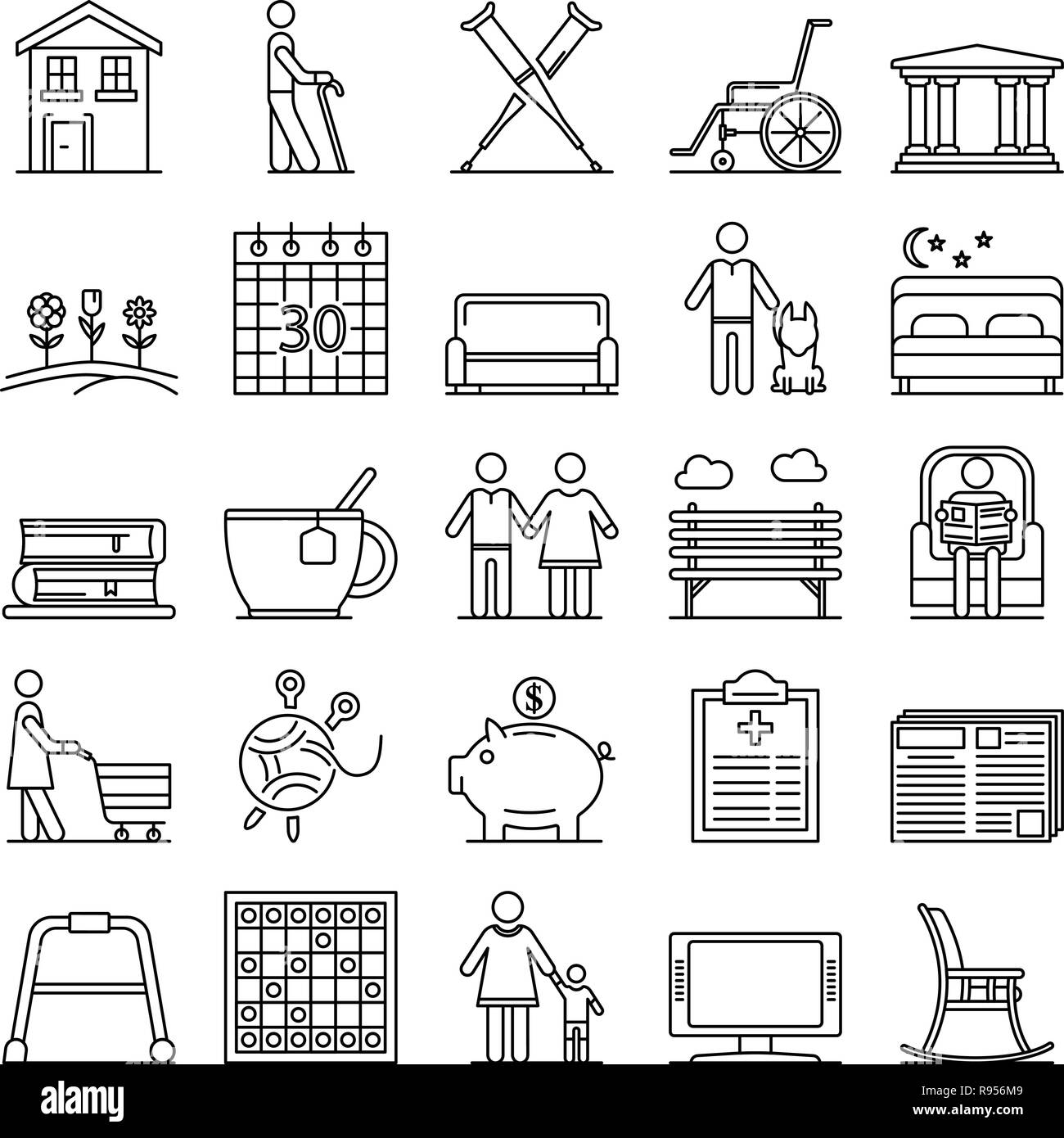Pension icon set, outline style Stock Vector Image & Art - Alamy