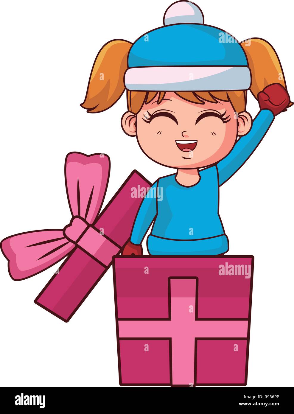Girl with winter clothes inside gift box Stock Vector Image & Art - Alamy