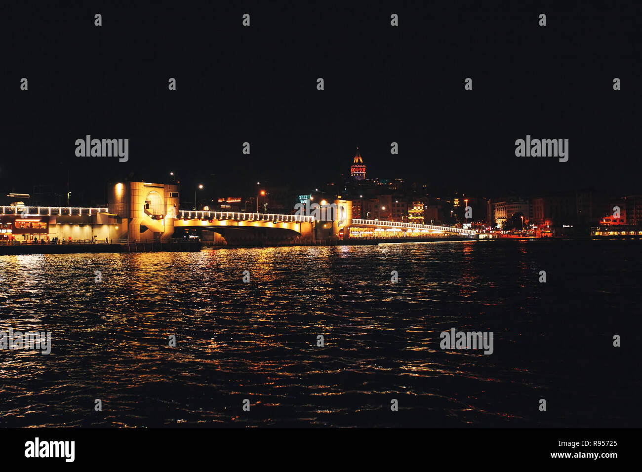 Beautiful night view of the Bosphorus and the architecture of Istanbul ...