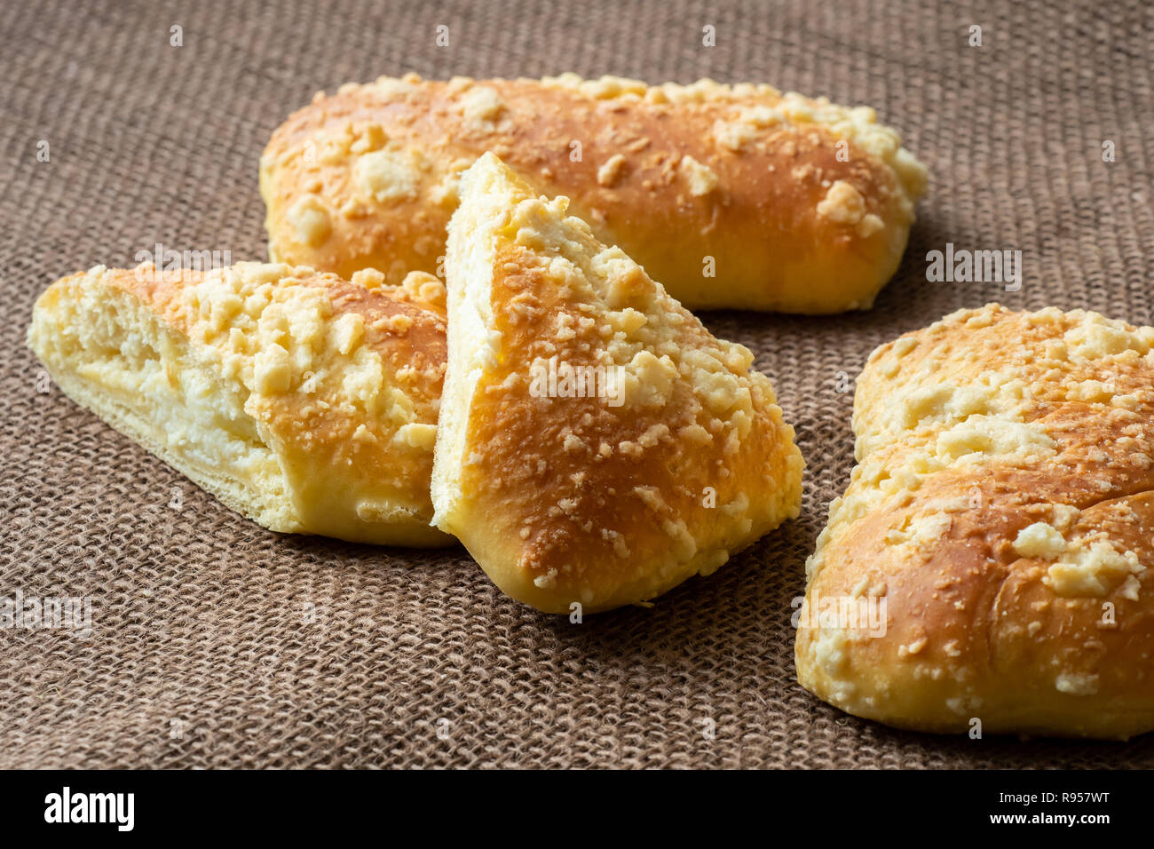 Fresh pastry with cottage cheese. Handmade buns. Rustic style food ...