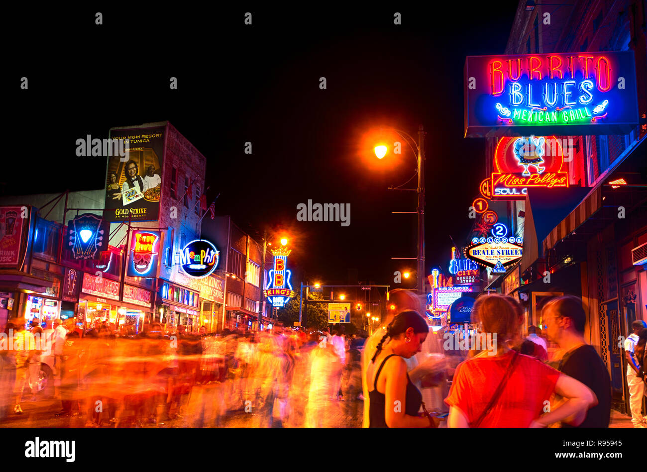 Neon lights illuminate Beale Street, Sept. 5, 2015, in Memphis ...
