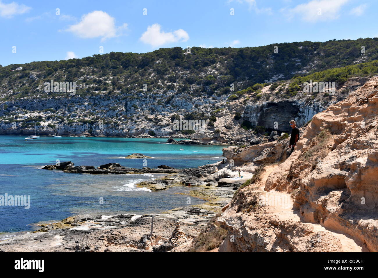Rocky coastal walk, Es Calo, Formentera, Balearic islands, Spain Stock ...