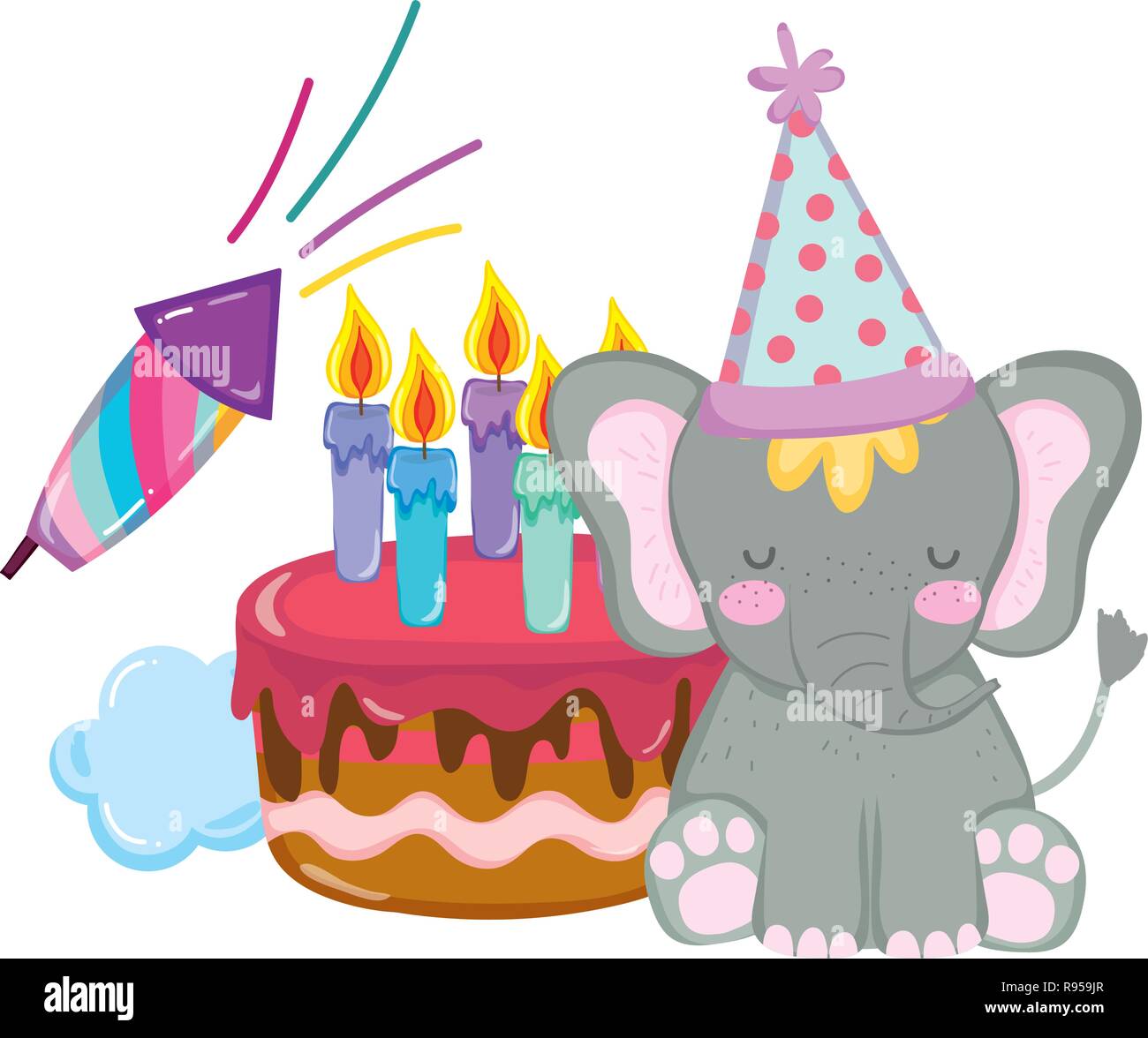 cute and little elephant with party hat Stock Vector Image & Art - Alamy