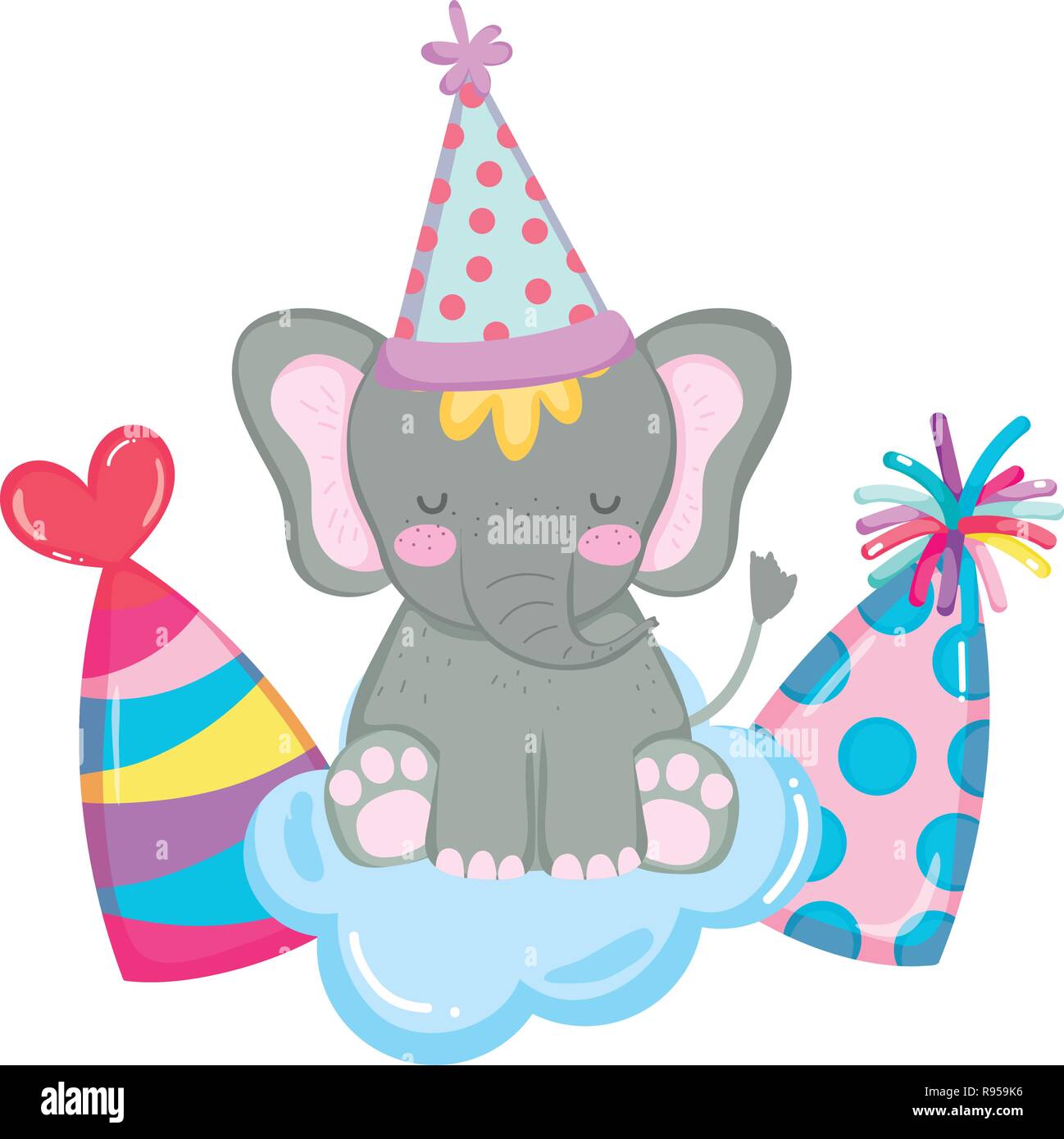 cute and little elephant with party hat Stock Vector Image & Art - Alamy