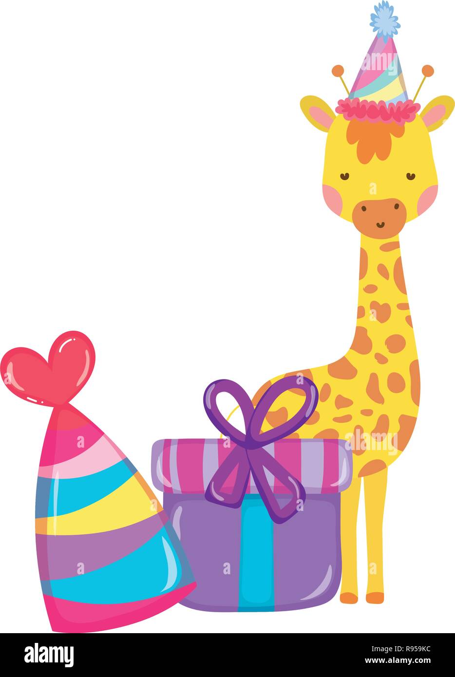 cute and little giraffe with party hat character Stock Vector Image ...