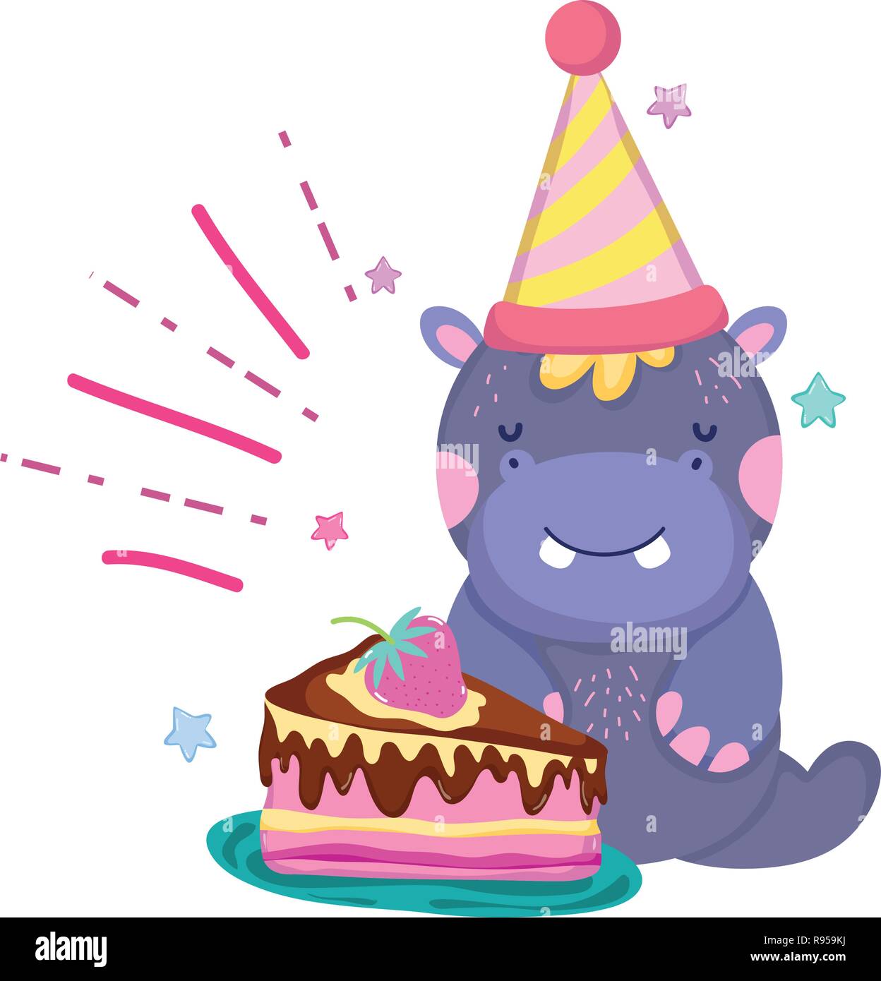 cute and little hippo character with party hat Stock Vector Image & Art ...