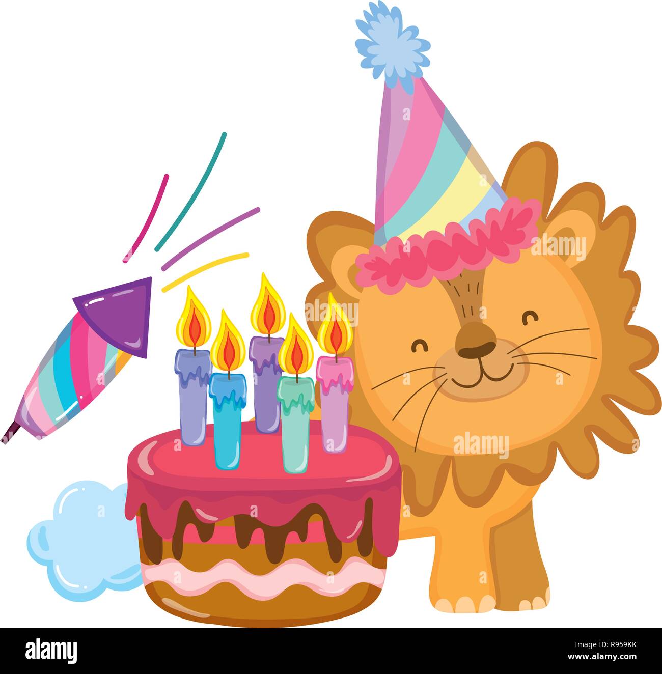 cute and little lion with party hat Stock Vector Image & Art - Alamy