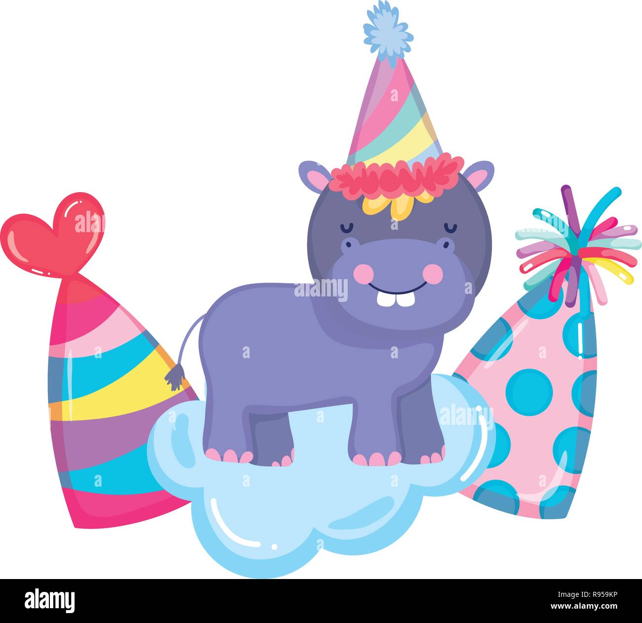 cute and little hippo character with party hat Stock Vector Image & Art ...