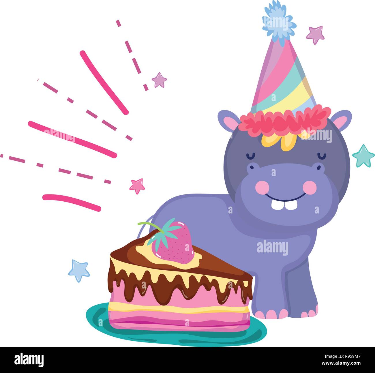 cute and little hippo character with party hat Stock Vector Image & Art ...