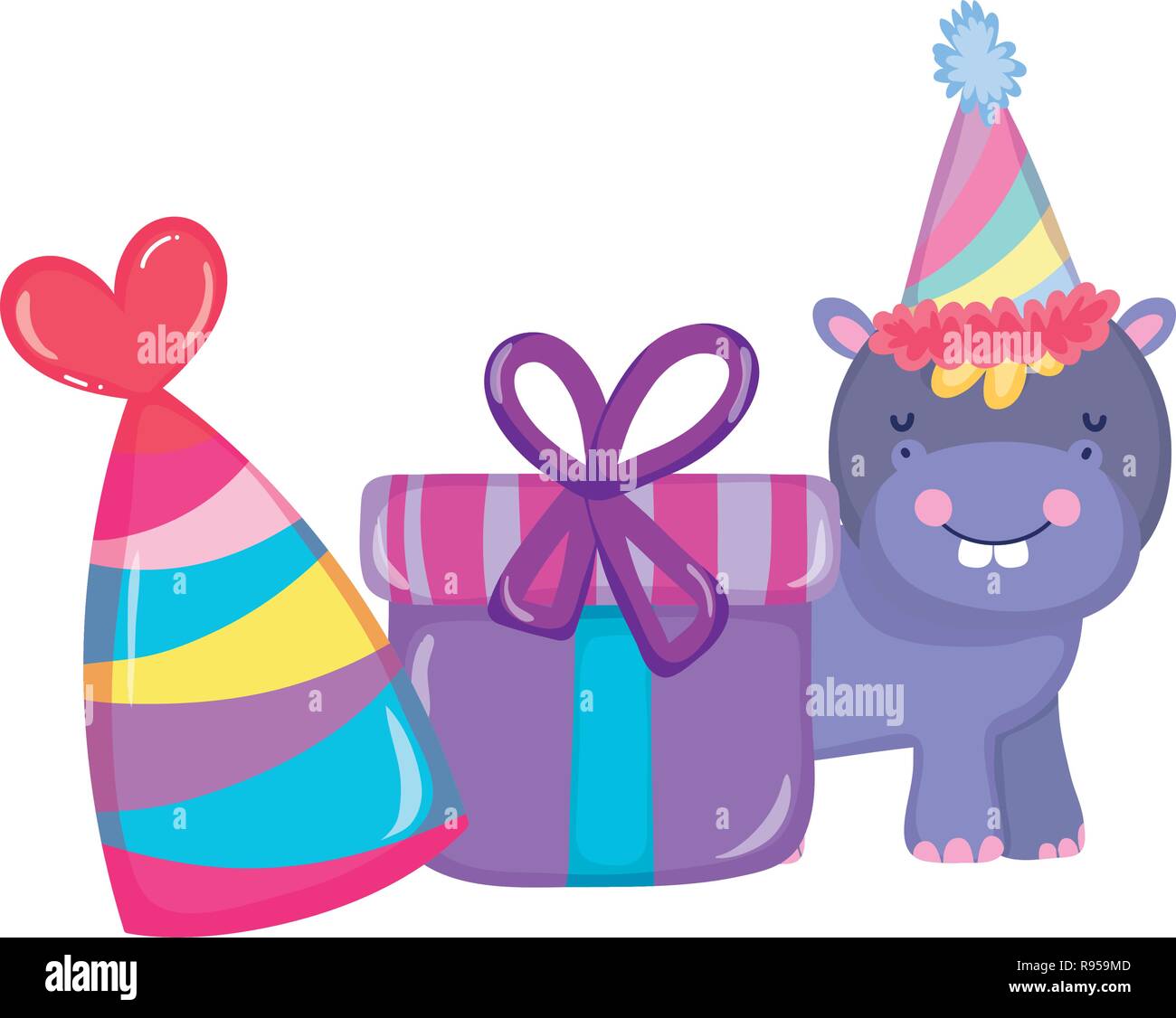 cute and little hippo character with party hat Stock Vector Image & Art ...