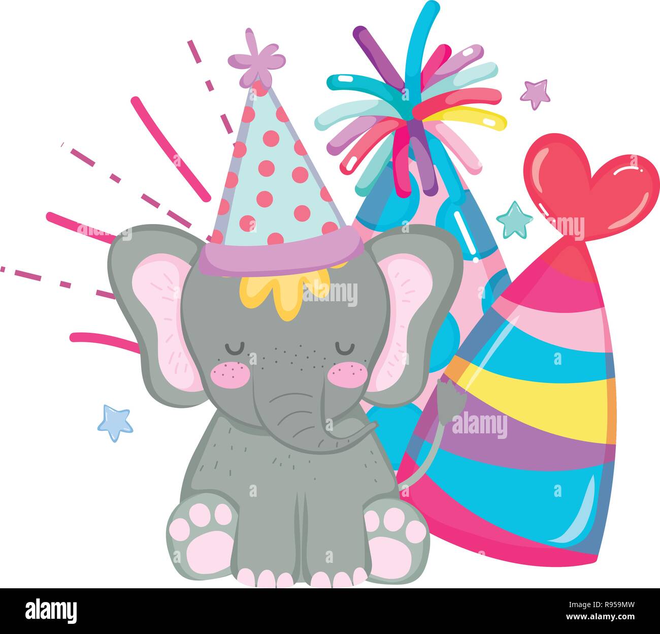 cute and little elephant with party hat Stock Vector Image & Art - Alamy