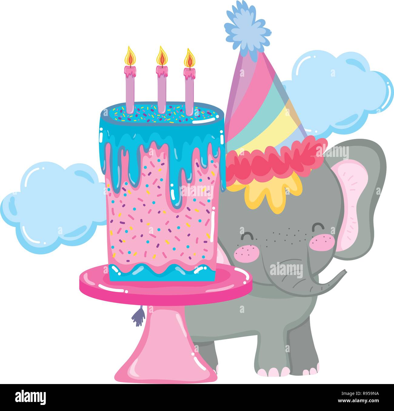 cute and little elephant with party hat Stock Vector Image & Art - Alamy