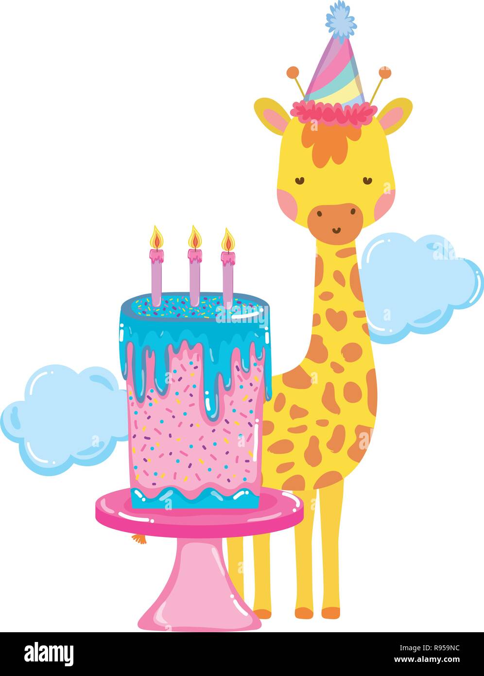 cute and little giraffe with party hat character Stock Vector Image ...