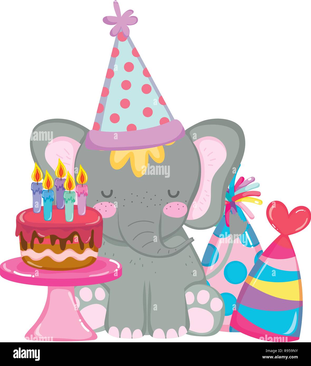 cute and little elephant with party hat Stock Vector Image & Art - Alamy
