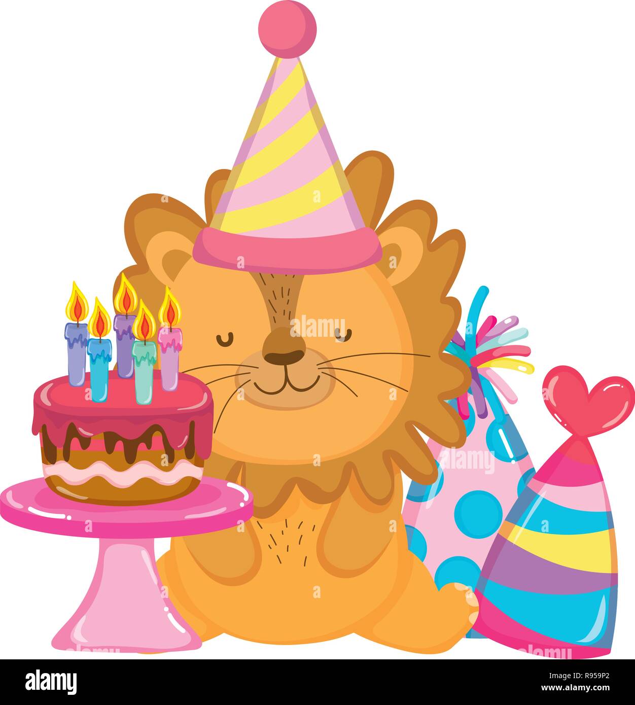 cute and little lion with party hat Stock Vector Image & Art - Alamy