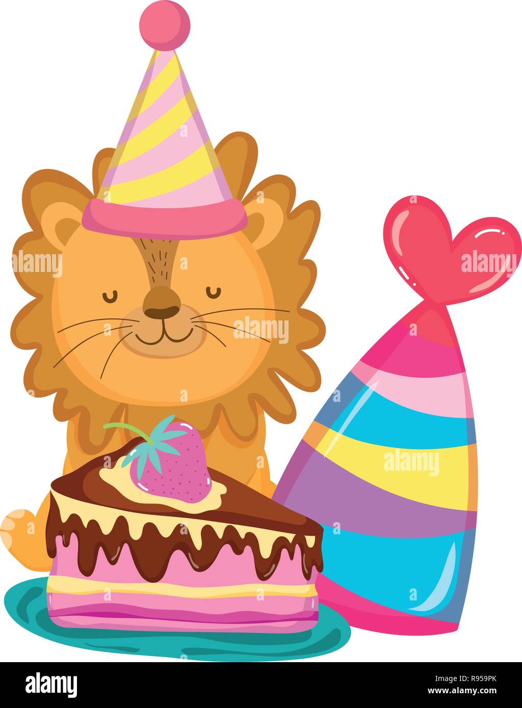 cute and little lion with party hat Stock Vector Image & Art - Alamy