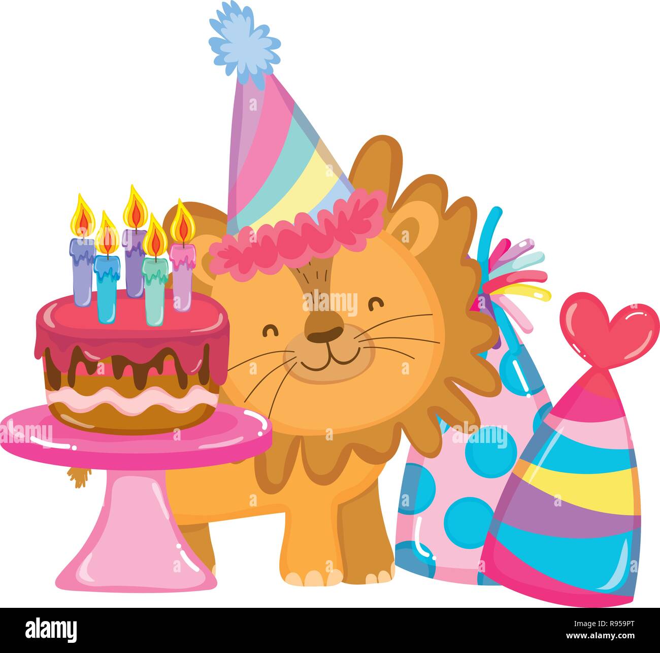 cute and little lion with party hat Stock Vector Image & Art - Alamy