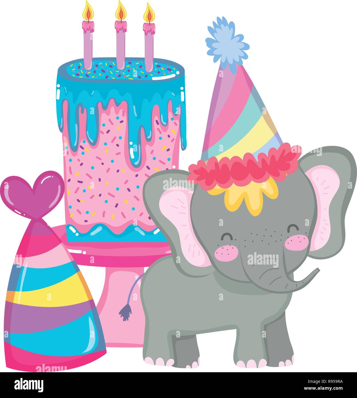cute and little elephant with party hat Stock Vector Image & Art - Alamy