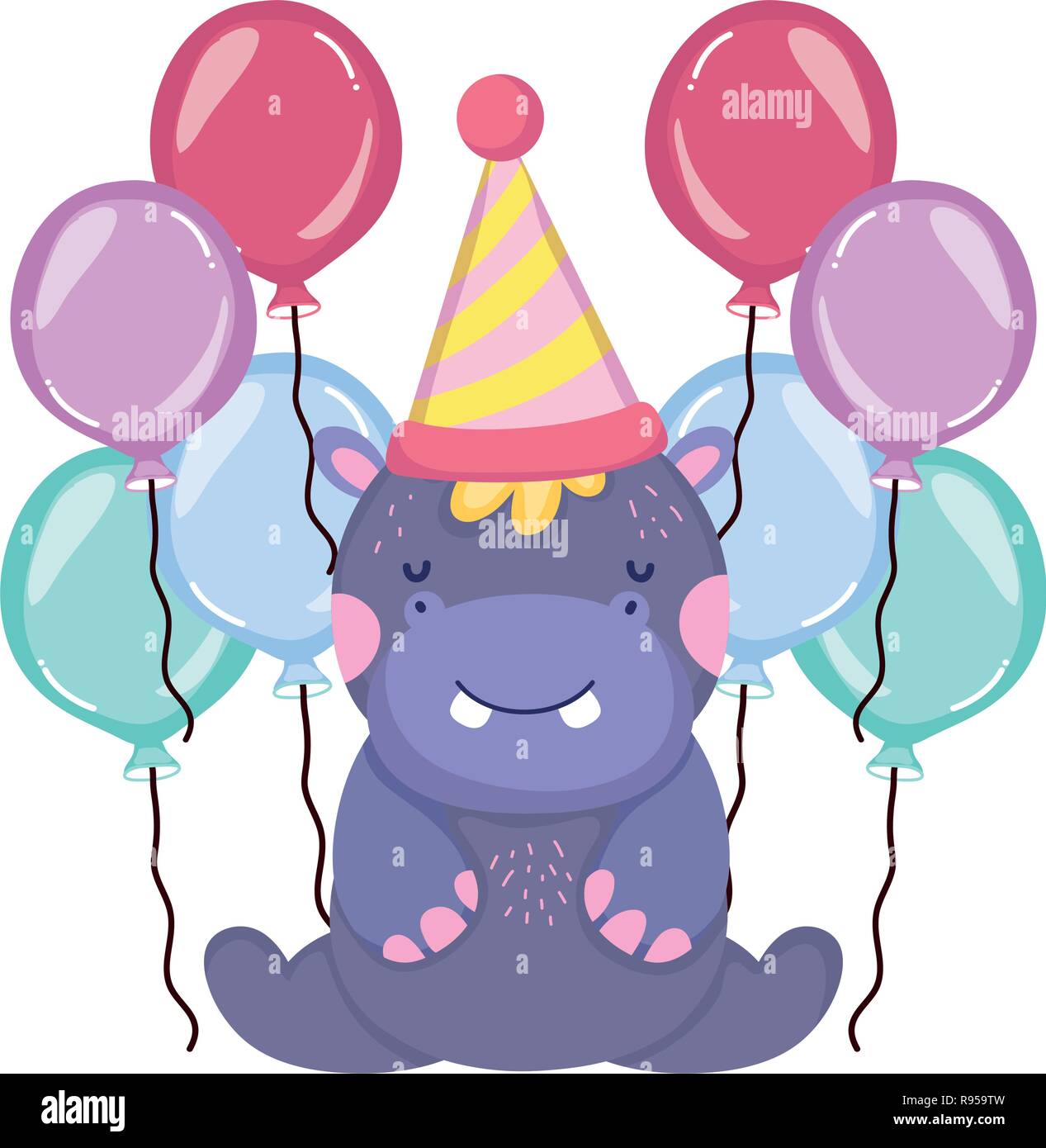 cute and little hippo character with party hat Stock Vector Image & Art ...