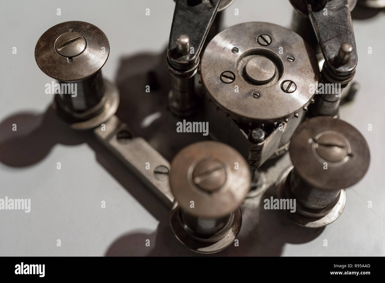 Rollers and cogs of a vintage film projector or video editing table ...