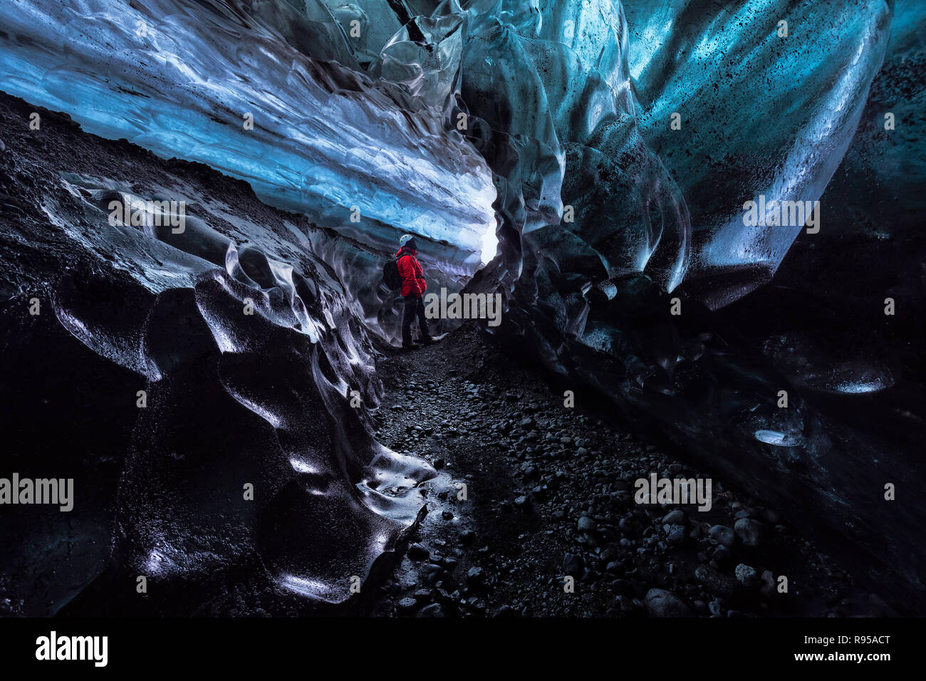 Blue ice cave in Vatnajokull glacier, Iceland Stock Photo - Alamy