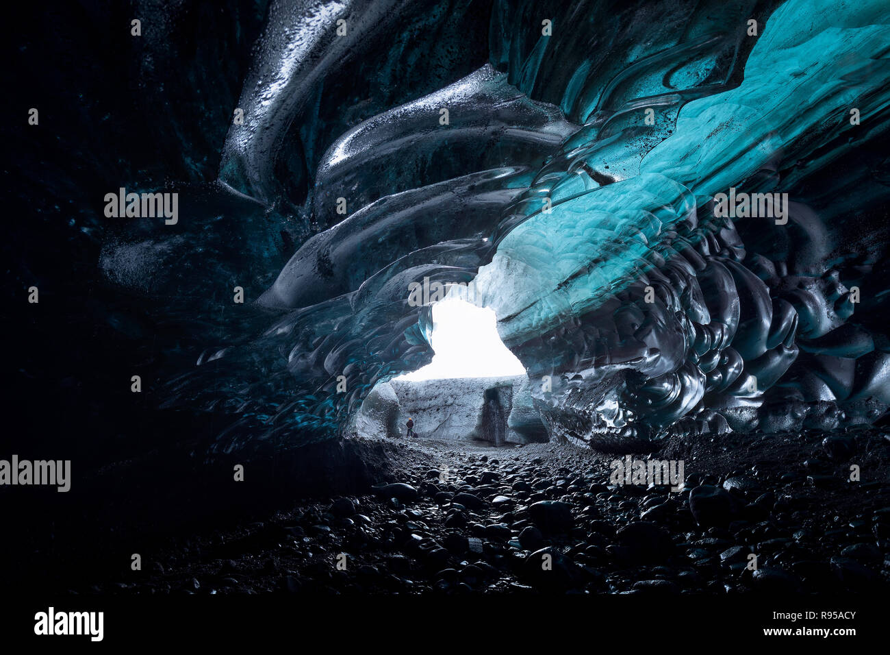 Blue ice cave in Vatnajokull glacier, Iceland Stock Photo - Alamy