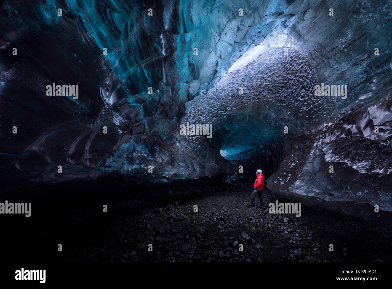 Blue ice cave in Vatnajokull glacier, Iceland Stock Photo - Alamy