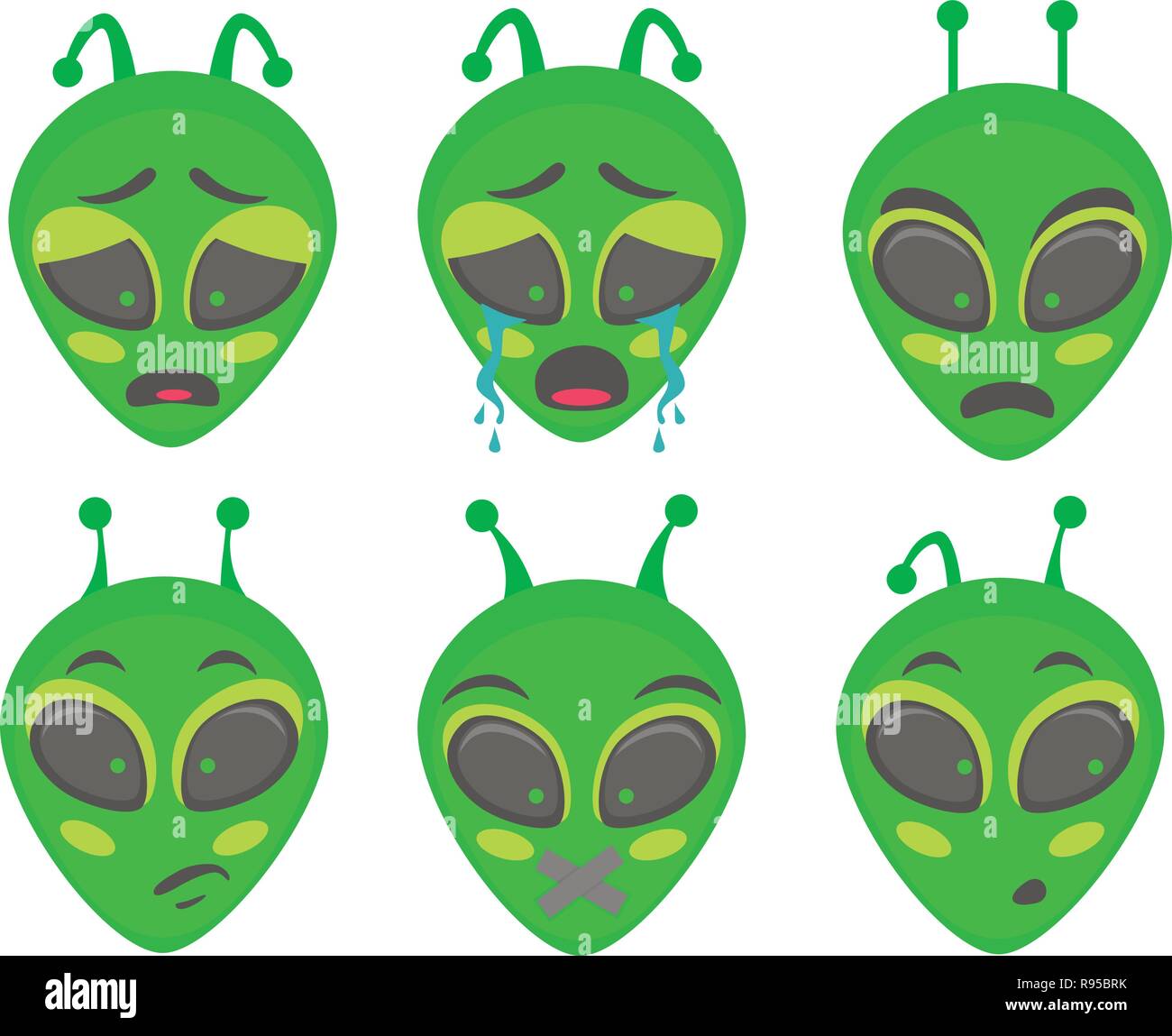 Alien face emoji. Alien green head. Humanoid vector illustration set ...