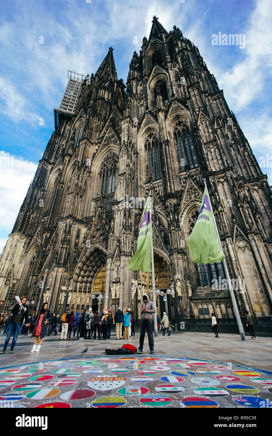 COLOGNE, GERMANY - November 07, 2018: Tourists walk around beneath ...