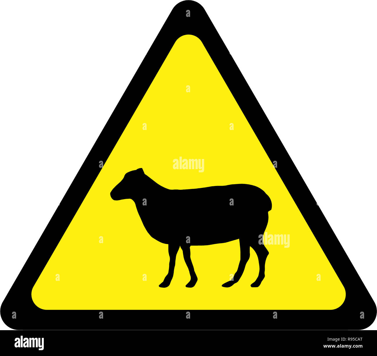 Warning sign with sheeps on road symbol Stock Photo - Alamy