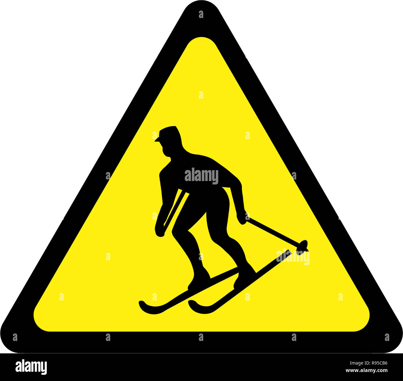 Warning sign with skier symbol Stock Photo - Alamy