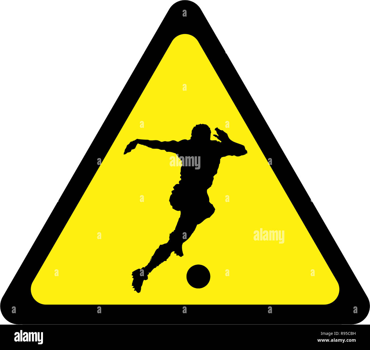 Warning sign with soccer player symbol Stock Photo - Alamy