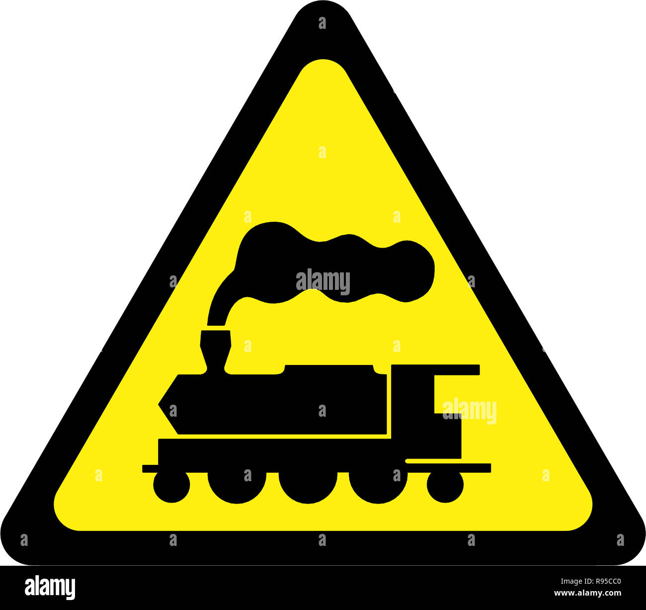 Warning sign with train symbol Stock Photo - Alamy