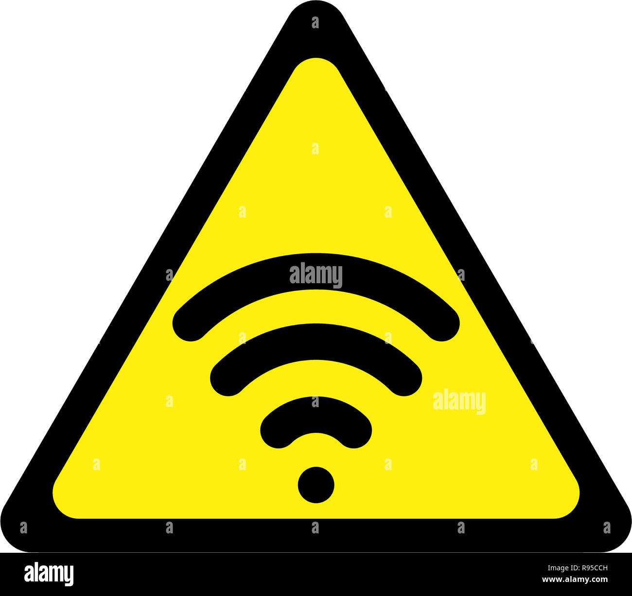Warning sign with wireless symbol Stock Photo - Alamy