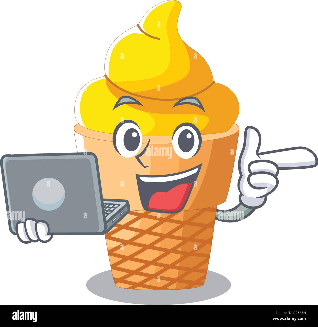 With laptop scoop banana ice cream with cartoon Stock Vector Image ...