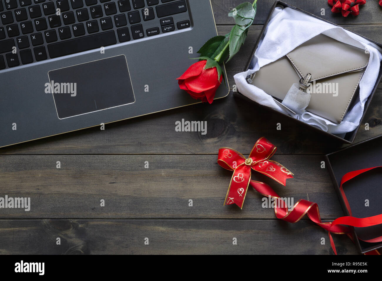 Buying gift via Internet Shopping on Valentines day concept. Laptop ...