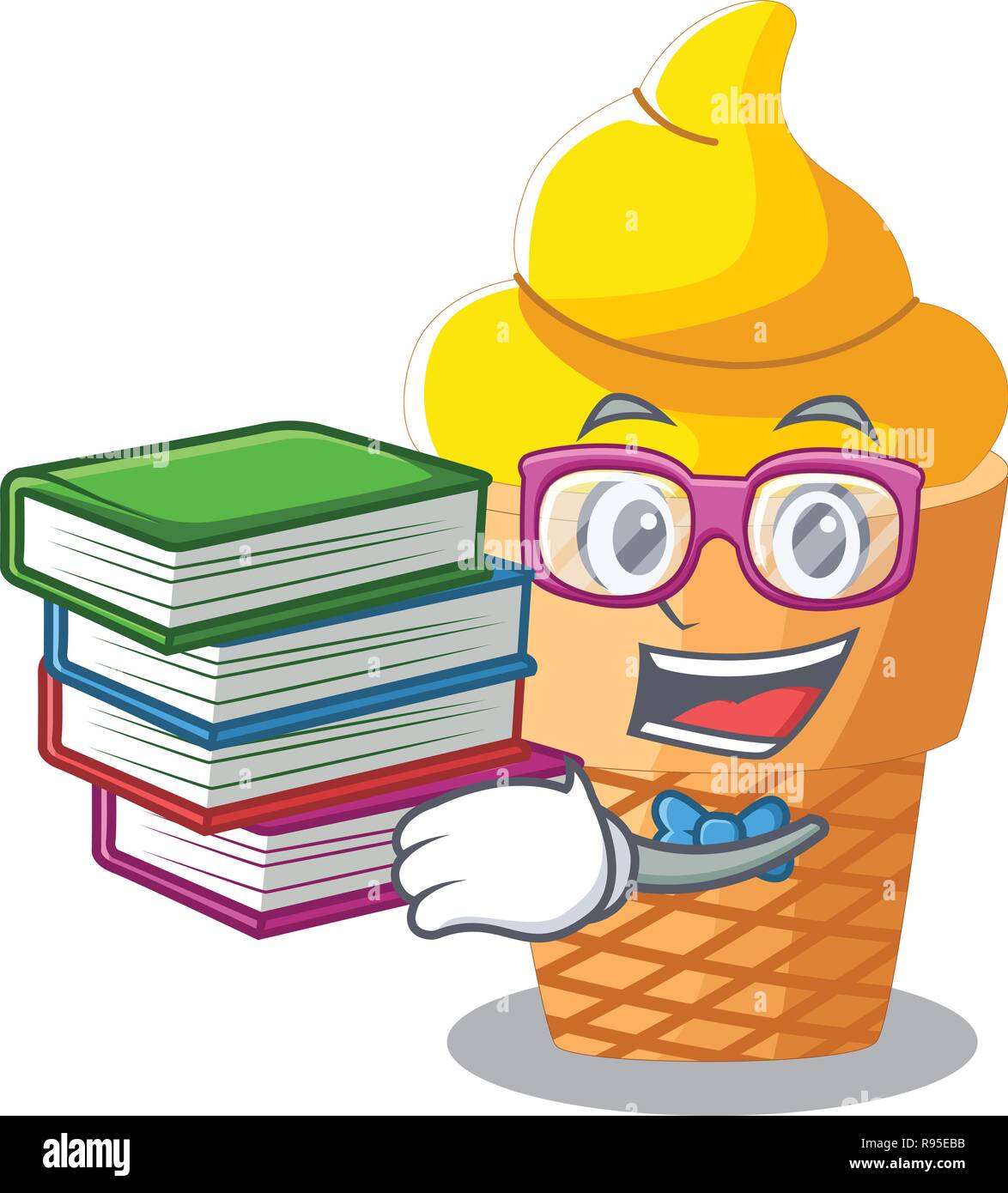 Student with book banana ice cream in cone character Stock Vector Image ...