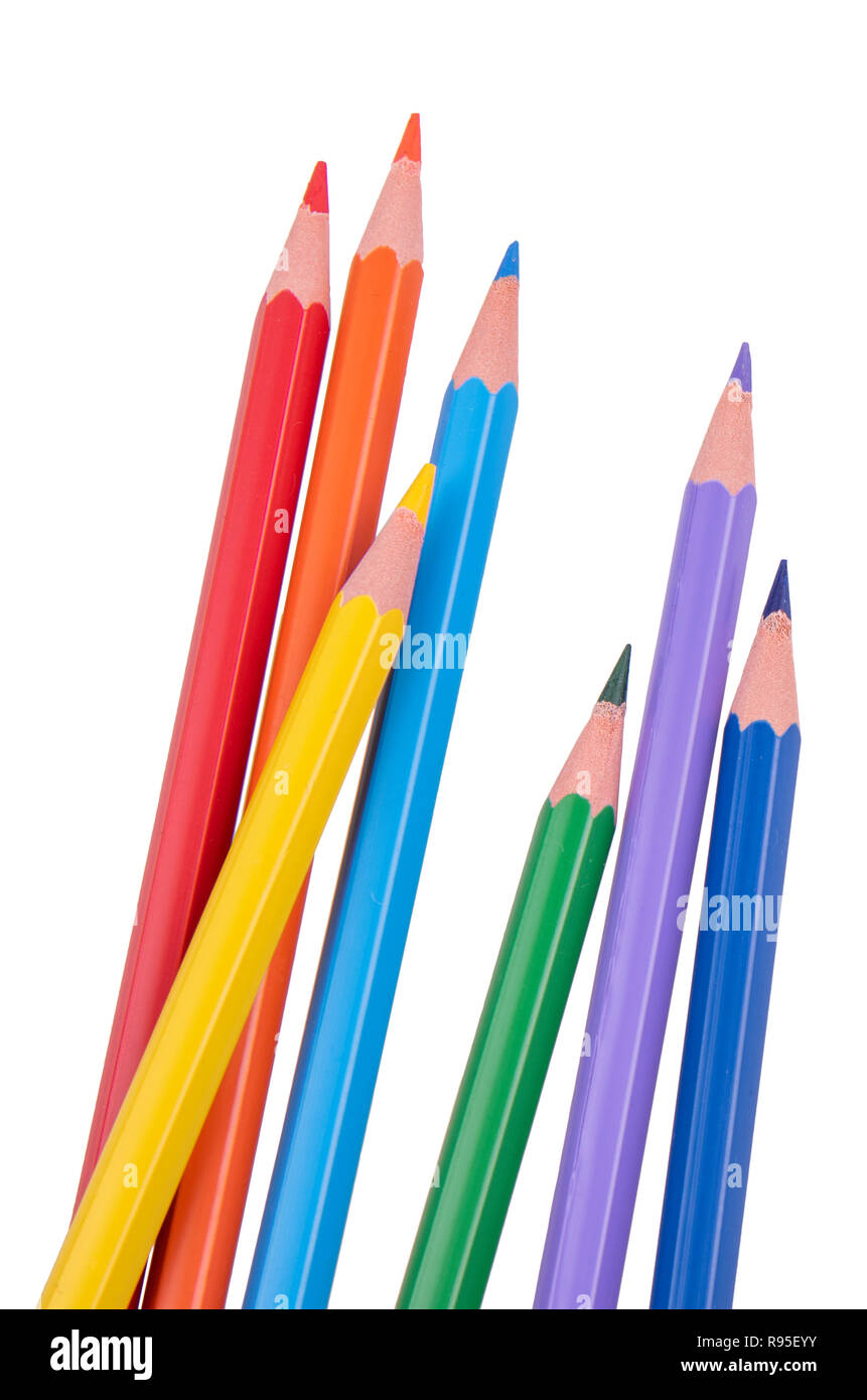 Colour pencils isolated on white background close up Stock Photo - Alamy