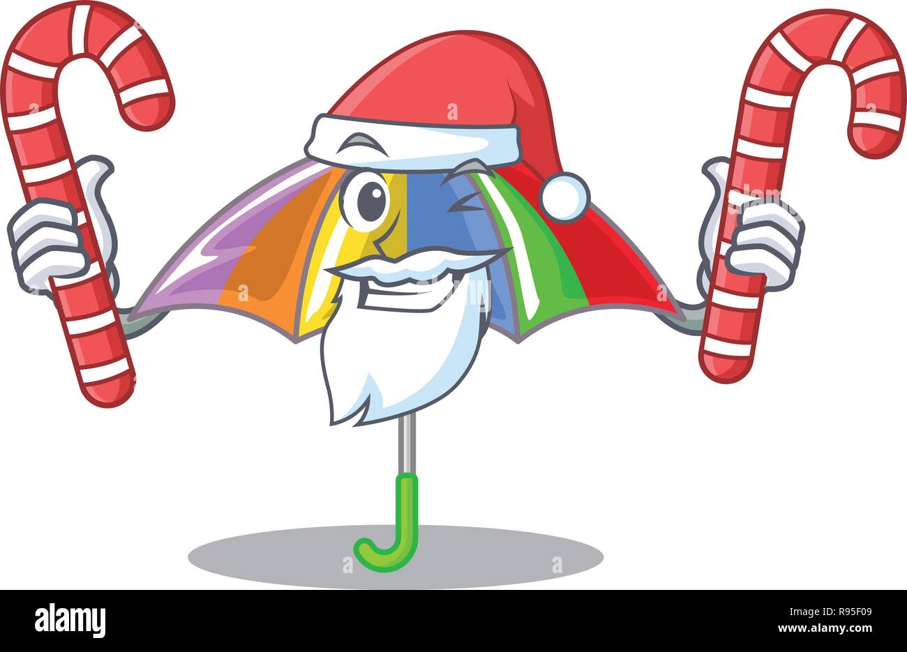 Santa with candy playing rain with umbrella rainbow cartoon Stock ...