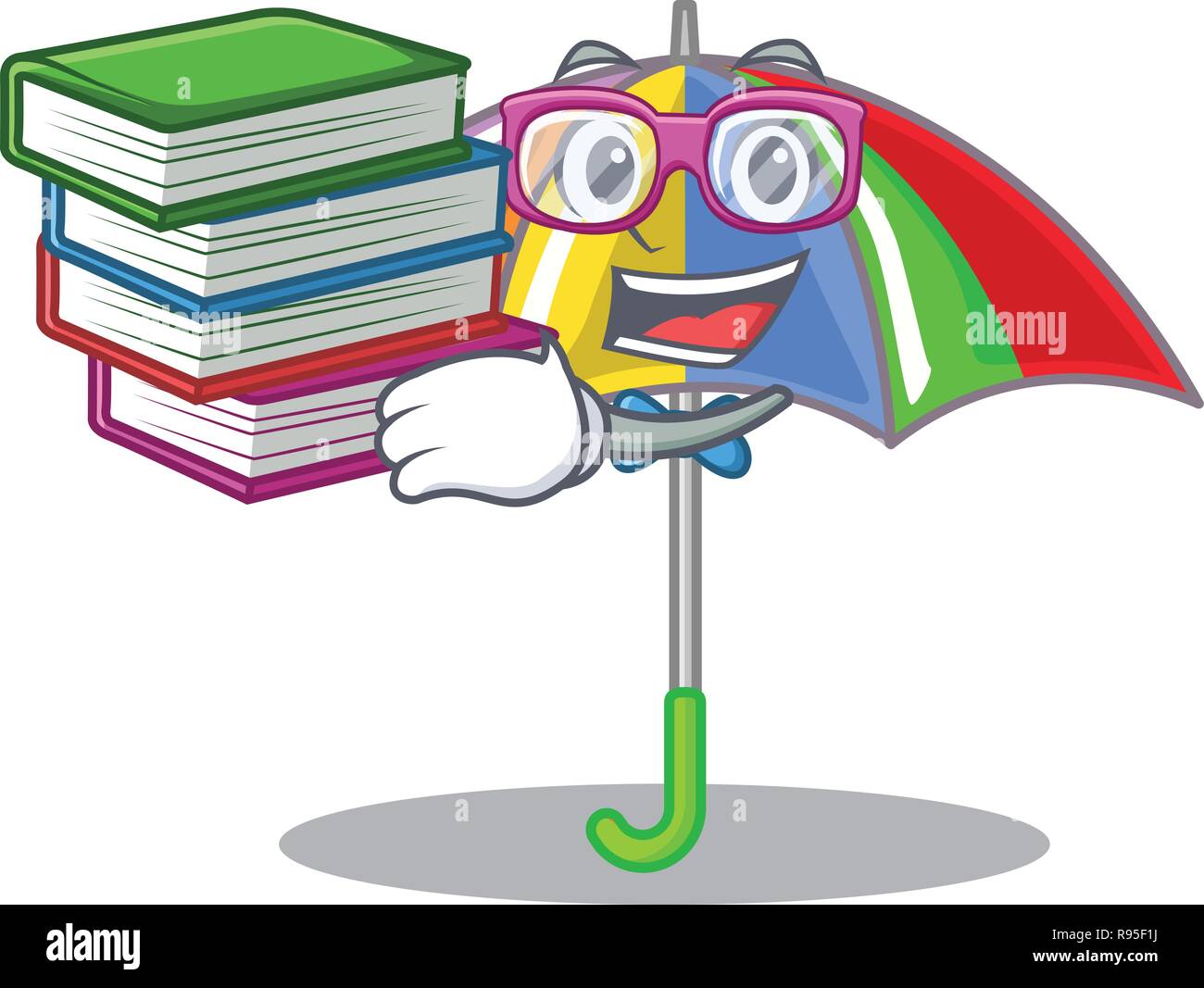 Student with book playing rain with umbrella rainbow cartoon Stock ...