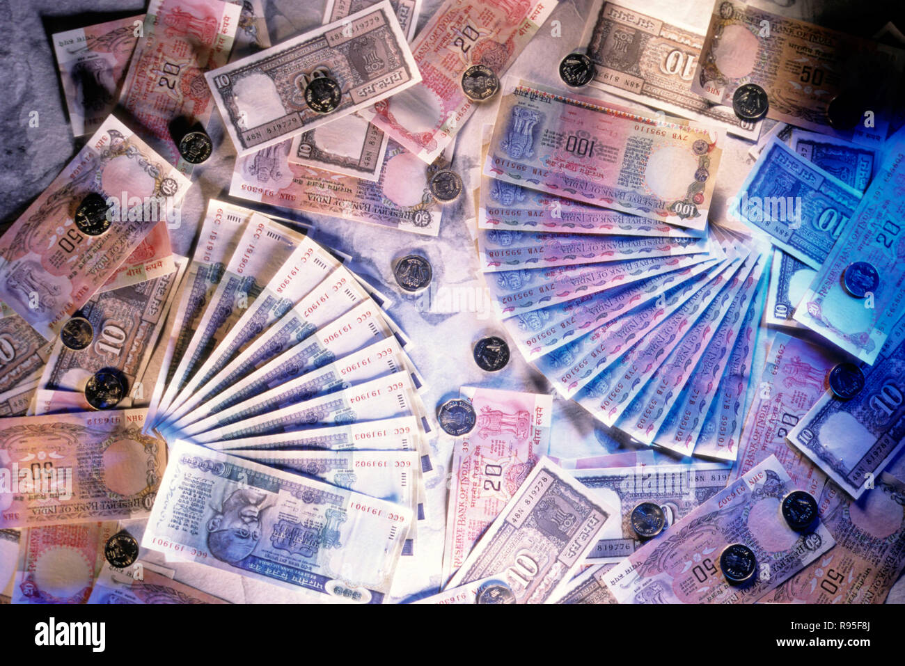 Concept, Indian Currencies Notes and Coins Stock Photo - Alamy