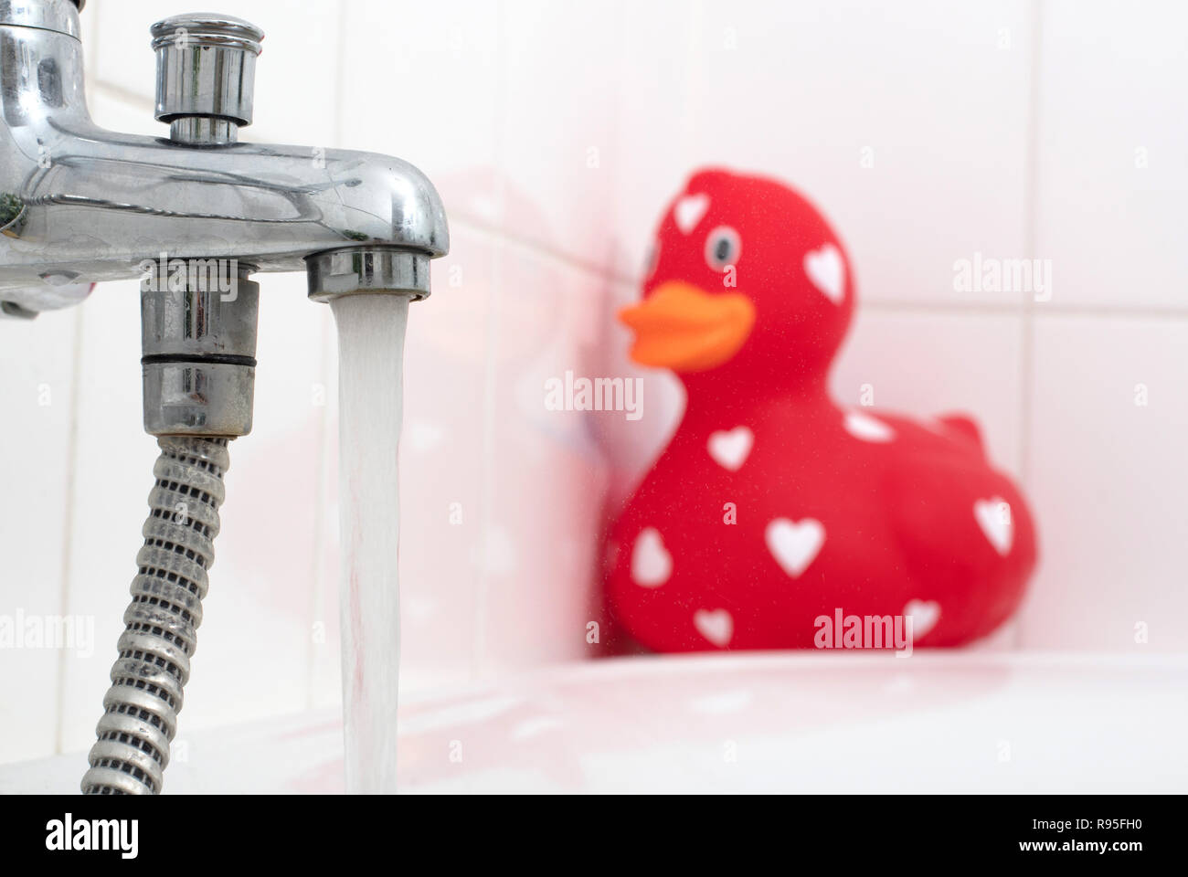 Large red rubber duck in a bathtub, selective focus Stock Photo - Alamy