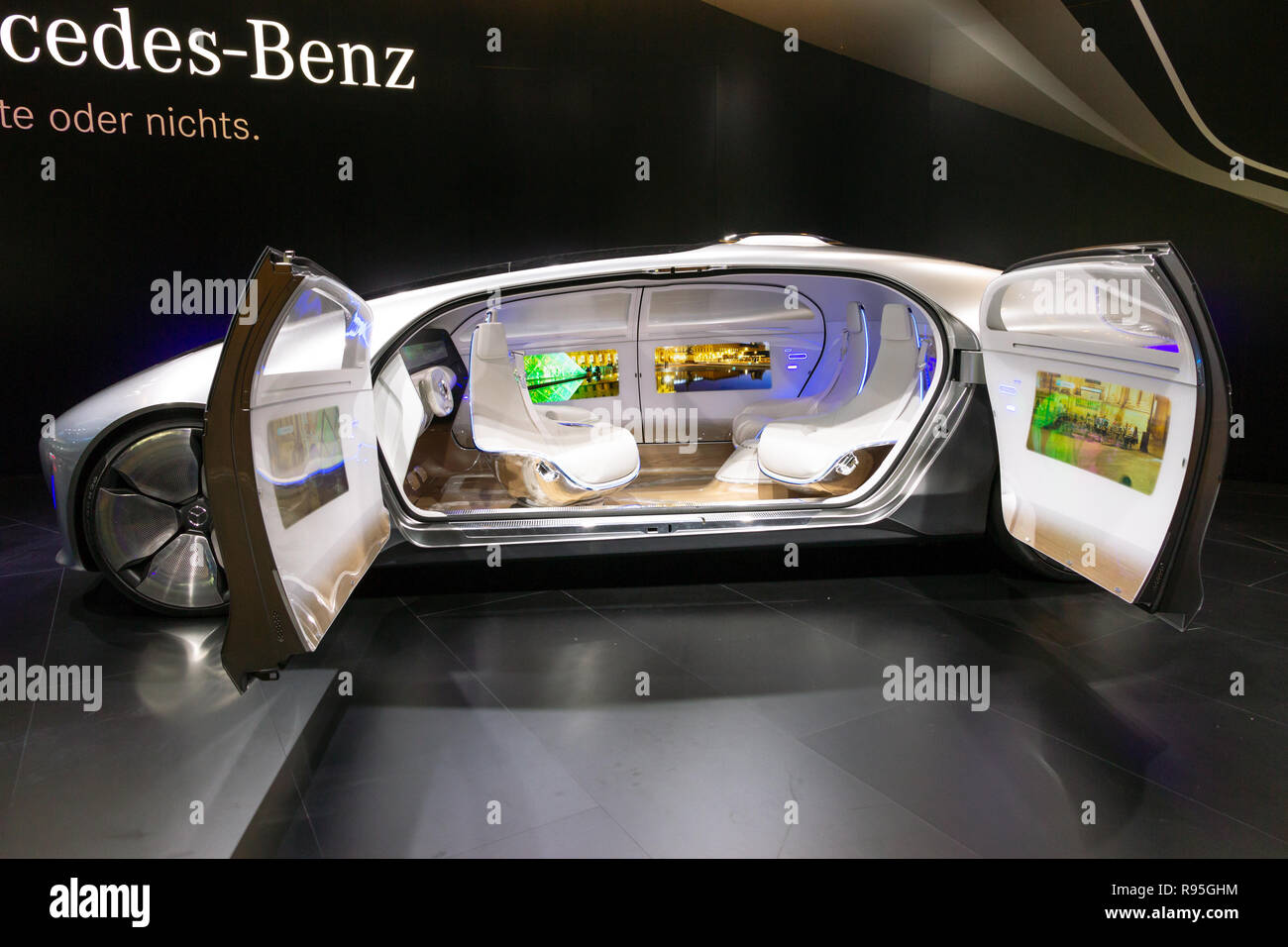 FRANKFURT, GERMANY - SEP 16, 2015: Mercedes Benz autonomous concept car ...