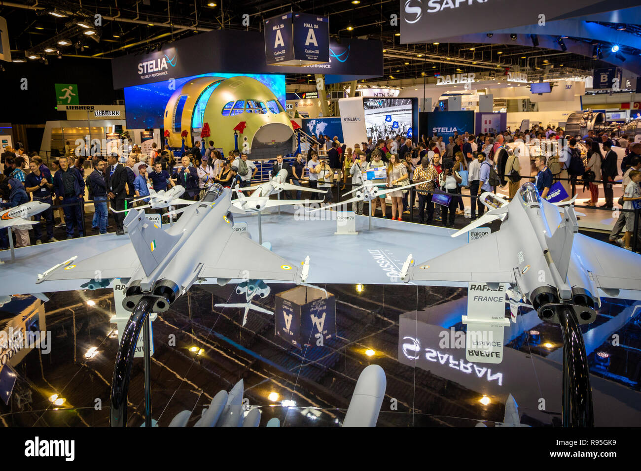 PARIS - FRANCE - JUN 23, 2017: Visitors watching the mock-up planes at ...