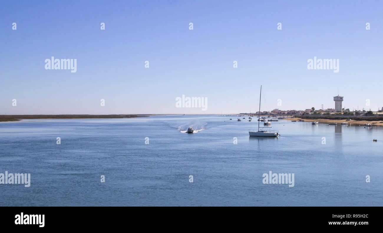 Faro, Portugal. Ria Formosa Lagoon between the town of Faro, Portugal ...